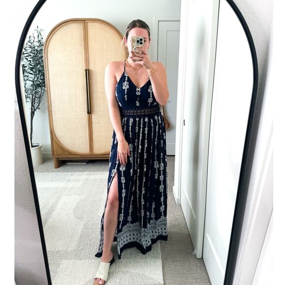 Papaya | Dresses | Papaya Navy Blue Printed Maxi Dress | Poshmark